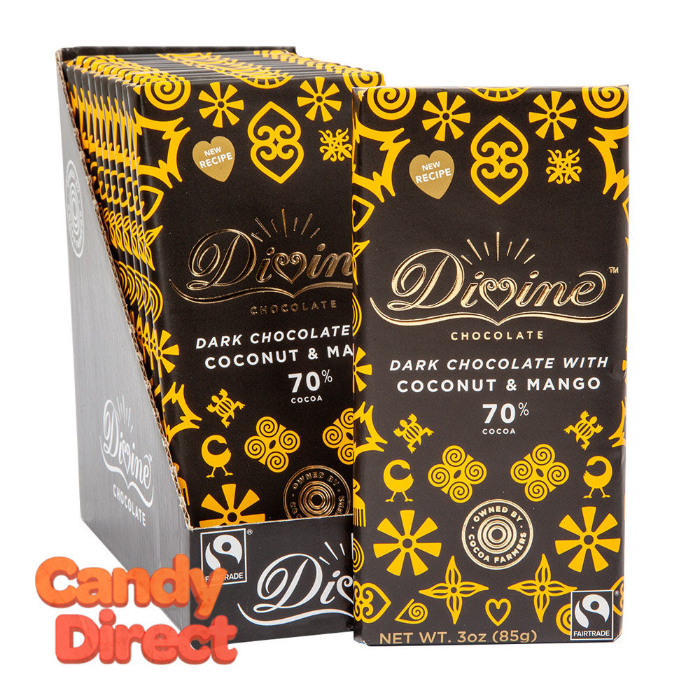 Divine Bars 70% Dark Chocolate With Mango & Coconut 3oz - 12ct ...