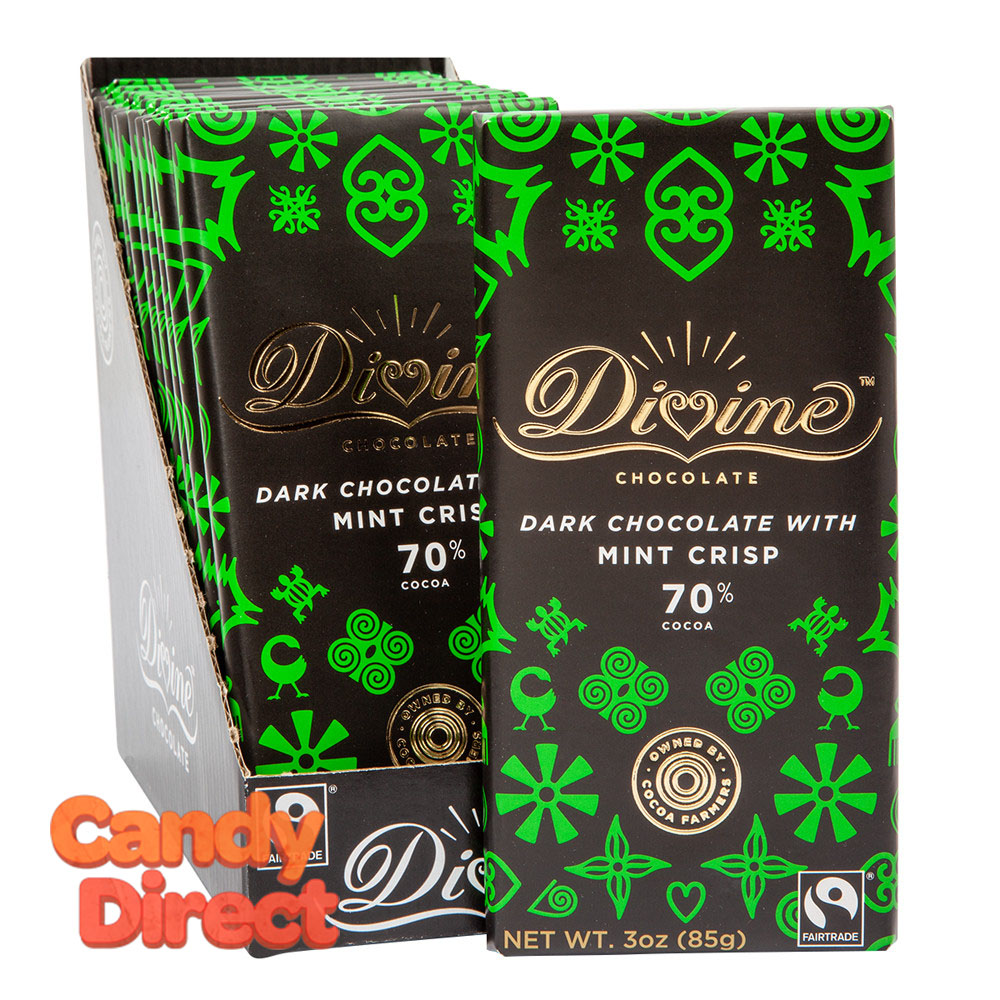 Divine Bars 70% Dark Chocolate With Mint Crisp 3oz - 12ct – CandyDirect.com