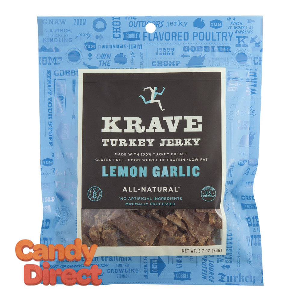 Krave Lemon Garlic Turkey Jerky 2.7oz Bag - 8ct – CandyDirect.com